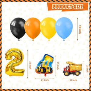 Mpanwen Construction Birthday Party Supplies for 2 Year Old Boy, 139 Pcs Dump Truck Party Decorations for Boys Baby - Backdrop, Balloons, Cupcakes Wrappers, Traffic Signs, Tablecloth, Crown and Poster