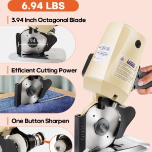 Electric Rotary Fabric Cutter, 100V Electric Cloth Cutting Machine, Octagonal Blade Cloth Cutter Electric Scissors with Automatic Sharpener, for Multi Layer Carpet Leather