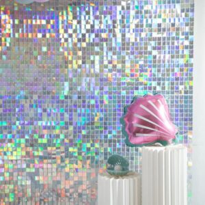 Kate Shimmer Wall Backdrop Iridescent Silver Wall Panels 24Pcs Square Sequin Shimmer Wall Backdrop Decoration for Birthday Party,Wedding, Anniversary