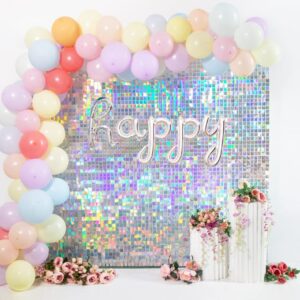 Kate Shimmer Wall Backdrop Iridescent Silver Wall Panels 24Pcs Square Sequin Shimmer Wall Backdrop Decoration for Birthday Party,Wedding, Anniversary