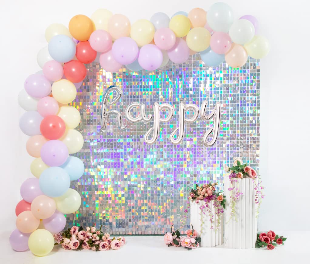 Kate Shimmer Wall Backdrop Iridescent Silver Wall Panels 24Pcs Square Sequin Shimmer Wall Backdrop Decoration for Birthday Party,Wedding, Anniversary