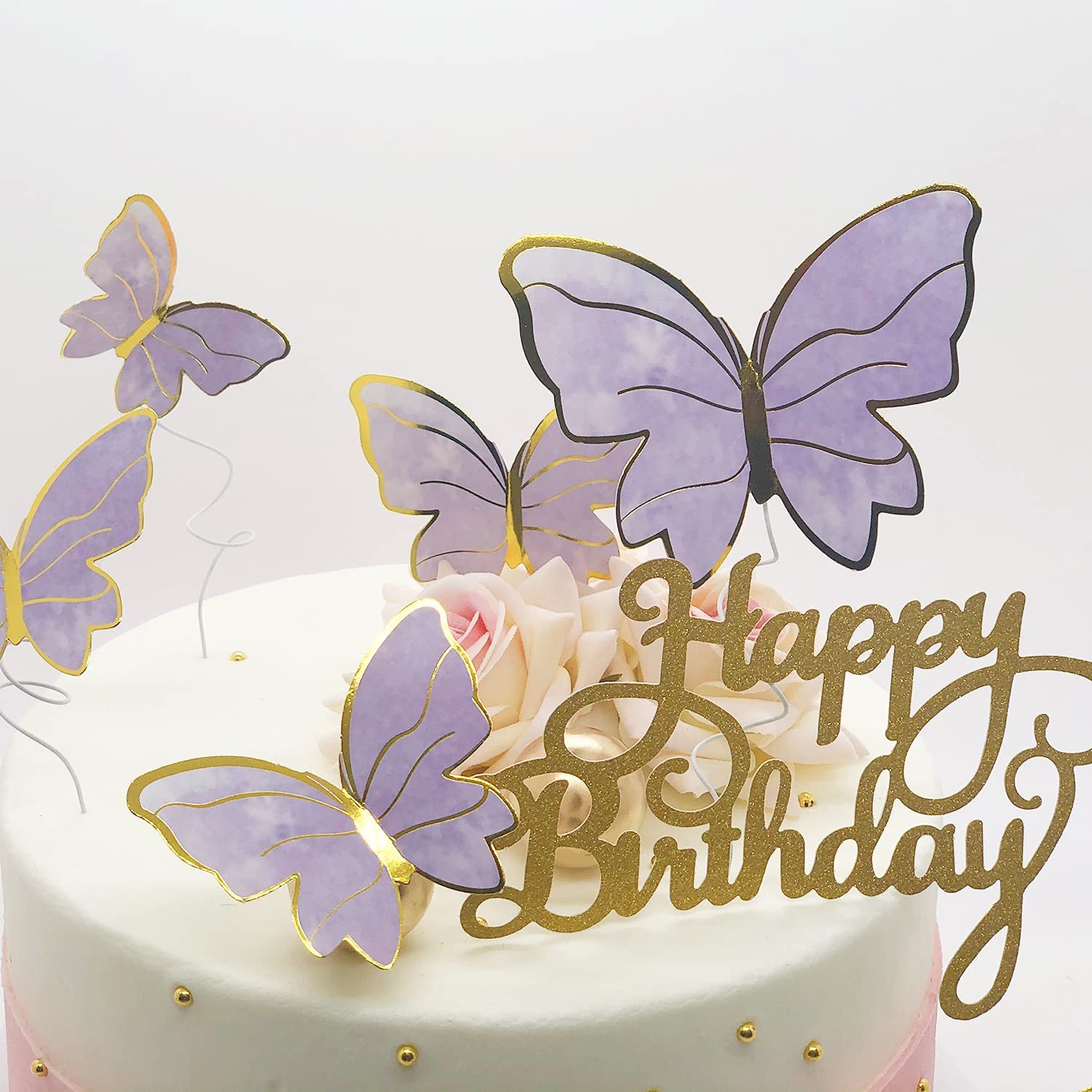 100Pcs Butterfly Cake Topper, Butterfly Cupcake Topper, Butterfly Cake Decorations, Cake Topper, Birthday Anniversary Decor, Party Decorations for Women Girls, Mixed Size (Pink Purple Gold)