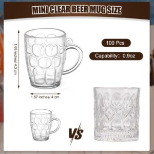 Lallisa 100 Pack Mini Plastic Beer Mugs Clear Oktoberfest Shot Glasses for Beer Fest Wedding Outdoor Sports Party BBQ Outdoor Picnics or Birthday Party