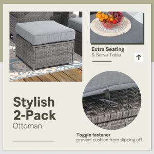 SUNSITT Outdoor Patio Furniture Set 6 Piece Wicker Conversation Set with Lift Coffee Table Sectional Dining Set 3 Seat Sofa Couch with Ottoman, Grey Wicker & Grey Cushion