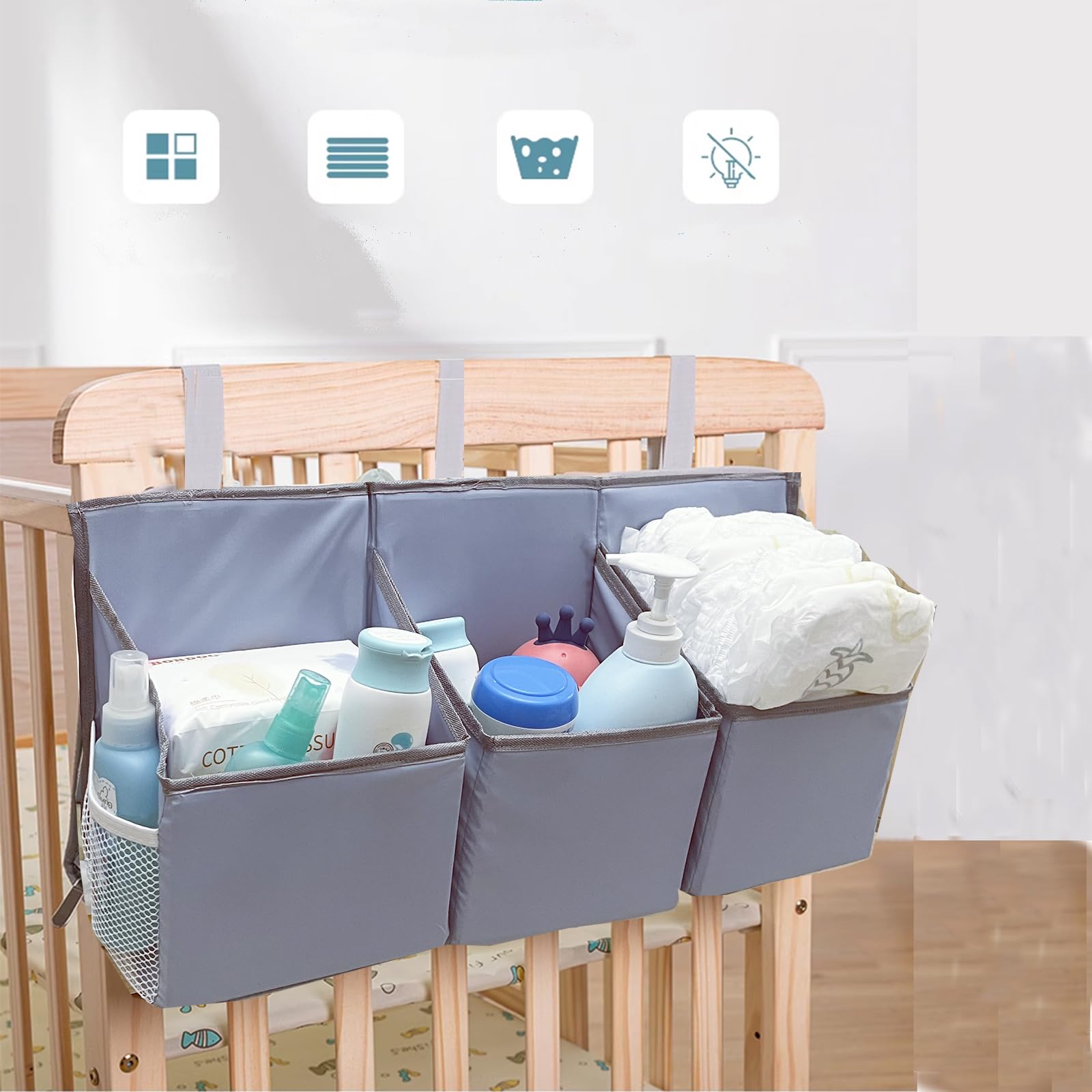 Ruyahort Hanging Diaper Caddy Organizer Sturdy and Durable Baby Organizer –Diaper Stacker for Changing Table, Crib, Playard or Wall-GREY