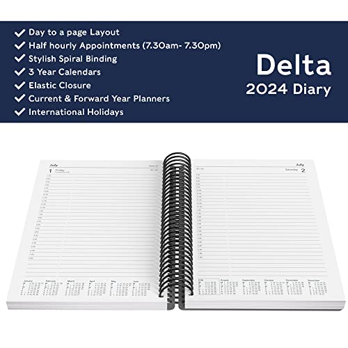 Collins Delta 2024 Diary A5 Day to a Page Diary (with Appointments) - Lifestyle Planner and Organiser for Office, Work, Personal and Home - January to December 2024 Diary - Daily - Orange - FP51.44-24