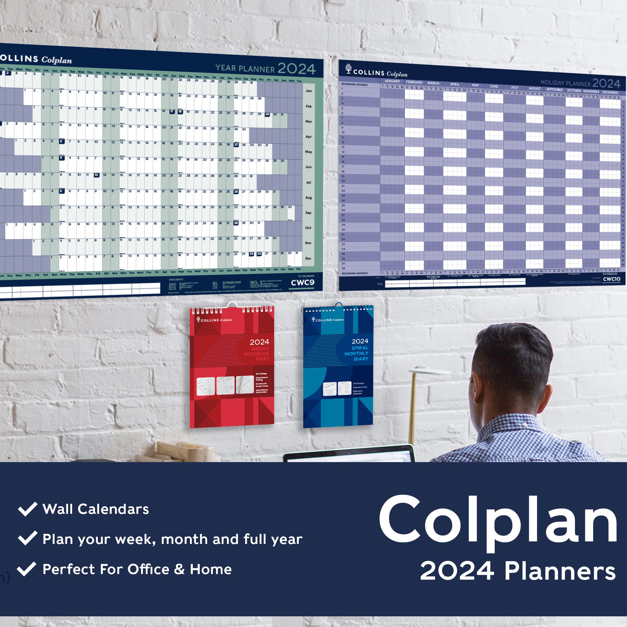 Collins Debden Colplan 2024 Diary A1 Yearly Wall Calendar Planner - Business Planner and Organiser - January to December 2024 Diary - Whole Year - CWC9-24 Blue/Green