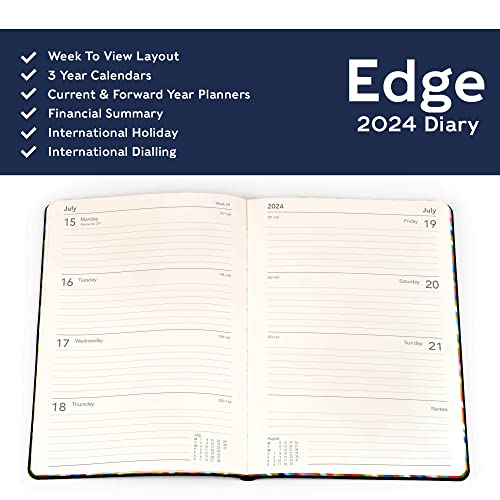 Collins Edge Rainbow 2024 Diary A5 Week to View Planner - Lifestyle Planner and Organiser for Office, Work, Personal and Home - January to December 2024 Diary - Weekly - Charcoal - ED153.U96-24