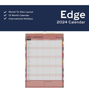 Collins Edge Rainbow 2024 Family Wall Calendar - Lifestyle Planner and Organiser for Office Work Personal and Home - January to December 2024 Diary - Weekly - - EDFC135-24 Black