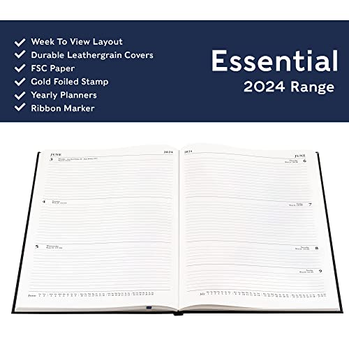 Collins Essential A4 Diary Week to View Planner 2024 - Eco Friendly, Recycled Paper, Fully Recyclable - Complete Planner 2024 Daily Weekly and Monthly - A4 Size (Black)