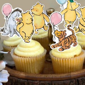 48 Pcs Winnie Cupcake Toppers For Baby Shower Classic Cake Topper Perfect Boys Girls First Birthday Party Supplies Favors