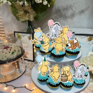 48 Pcs Winnie Cupcake Toppers For Baby Shower Classic Cake Topper Perfect Boys Girls First Birthday Party Supplies Favors