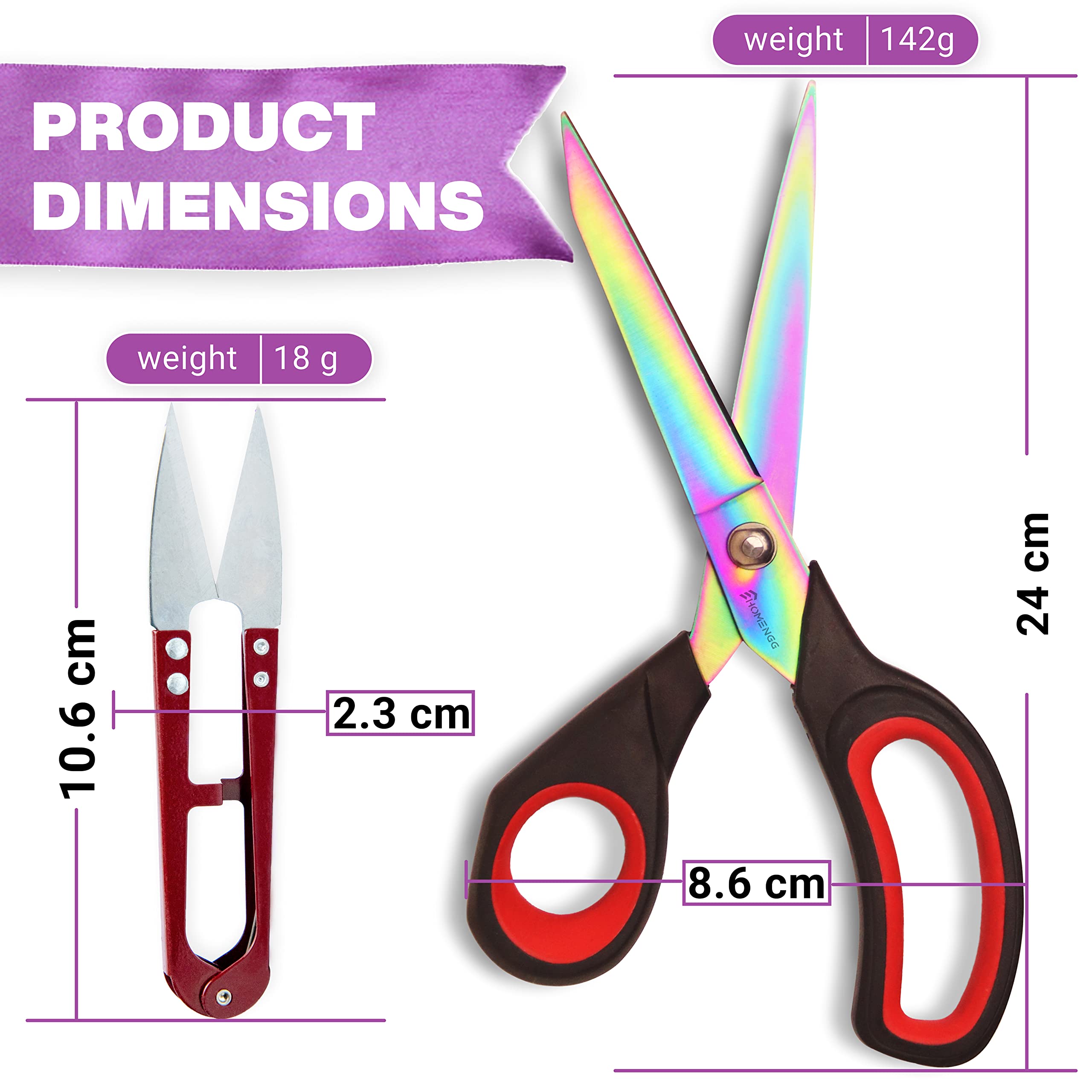 HOMENGG Premium Fabric Scissors for Cutting Clothes 9.5 inches, Ultra Sharp Fabric Scissors Sewing Titanium Coated Forged Stainless Steel Tailor Scissors with Thread Cutter (Red/Black)