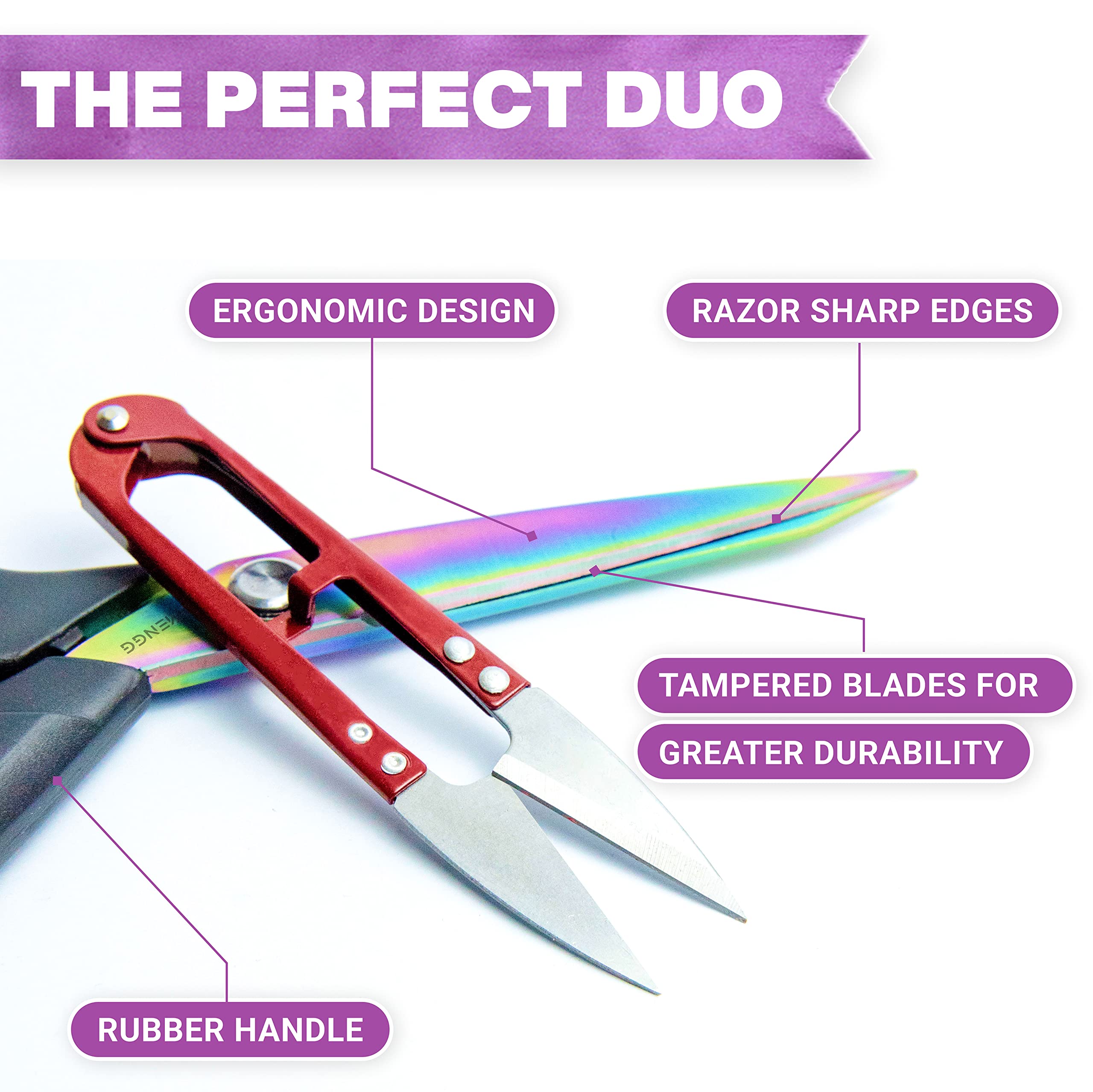 HOMENGG Premium Fabric Scissors for Cutting Clothes 9.5 inches, Ultra Sharp Fabric Scissors Sewing Titanium Coated Forged Stainless Steel Tailor Scissors with Thread Cutter (Red/Black)