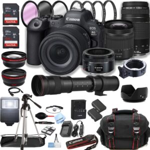 canon eos r6 mark ii mirrorless digital camera with rf 24-105mm stm lens + 75-300mm lens + 50mm stm lens +420-800mm super telephoto lens + 128gb memory + case + tripod + filters (45pc bundle)