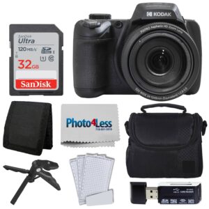 kodak pixpro az528 digital camera (black) bundle with 32gb memory card + camera case + memory card wallet + screen protectors + accessories