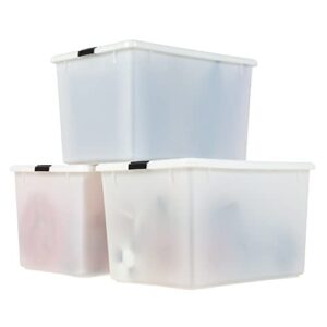 iris usa 132 quart/36 gal. stackable plastic storage bins with lids and latching buckles, 3 pack - pearl, containers with lids, durable nestable closet, garage, totes, tubs boxes organizing