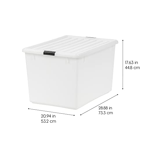 IRIS USA 132 Quart/36 Gal. Stackable Plastic Storage Bins with Lids and Latching Buckles, 3 Pack - Pearl, Containers with Lids, Durable Nestable Closet, Garage, Totes, Tubs Boxes Organizing