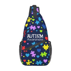 rosihode cute autism awareness sling backpack, multipurpose crossbody chest bag shoulder bag travel hiking daypack for men women