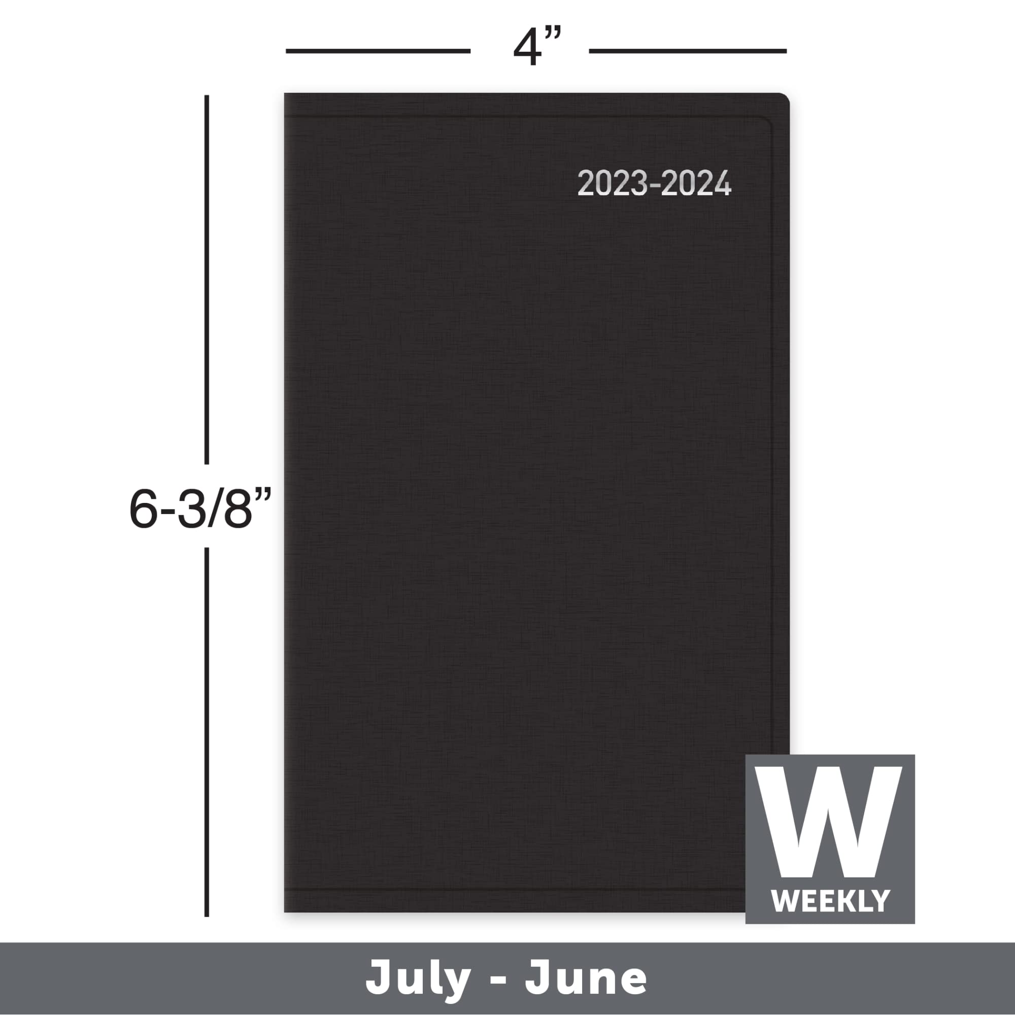 2023-2024 Office Depot® Brand Weekly Academic Planner, 4" x 6-3/8", 30% Recycled, Black, July 2023 to June 2024