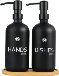 soap dispenser,matte black soap dispenser kitchen with pump,hand dish soap dispenser with large capacity,liquid soap dispenser bathroom set with tray,shampoo bottle for kitchen decor-2 pack