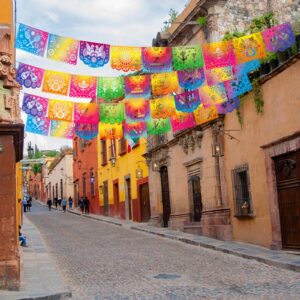 DomeStar 18 Feet Iridescent Mexican Party Banners, Plastic Papel Picado Fiesta Banner Cinco de Mayo Decor Fiesta Garland Dia De Los Muertos Mexican Party Supplies