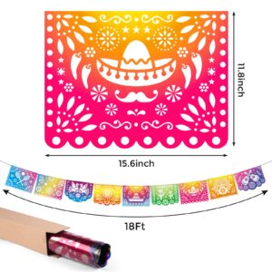 DomeStar 18 Feet Iridescent Mexican Party Banners, Plastic Papel Picado Fiesta Banner Cinco de Mayo Decor Fiesta Garland Dia De Los Muertos Mexican Party Supplies