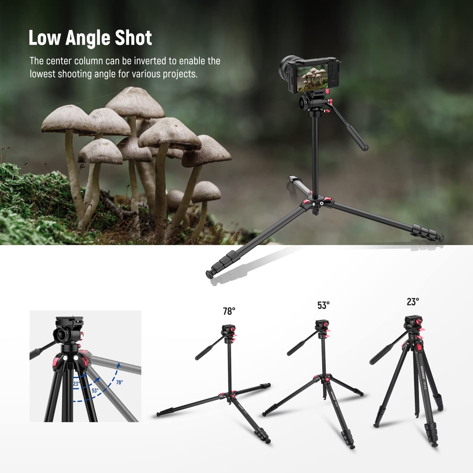 NEEWER 63"/160cm Travel Tripod, Portable Aluminum Video Tripod with Pan Tilt Fluid Head Compatible with Panasonic Sony Canon JVC Mini DV Camcorder, DSLR Camera, Max Load 17.6lb/8kg, TP22