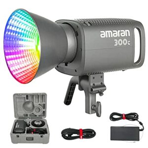 aputure amaran 300c rgb cob video light bowen mount 2,500k to 7,500k cct with g/m adjustment 26,580 lux @ 1m with hyper reflector support app control