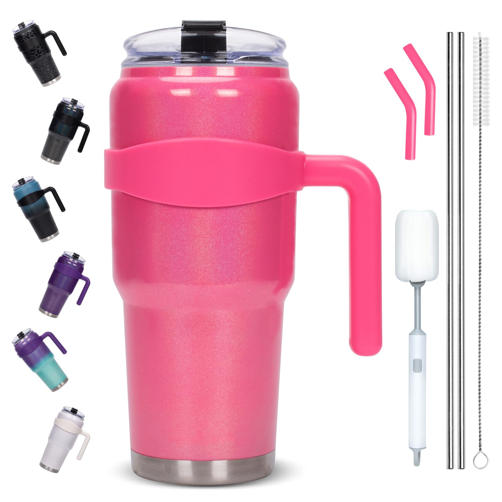 LAOION 40 oz Tumbler with Handle and Straw,Stainless Steel Mug with Leak Proof Screw Seal Lid,Dual Insulated Large Cup with handle,Keeps Drinks Cold for 24 Hrs,Sweat Proof,BPA Free-Deep Fear