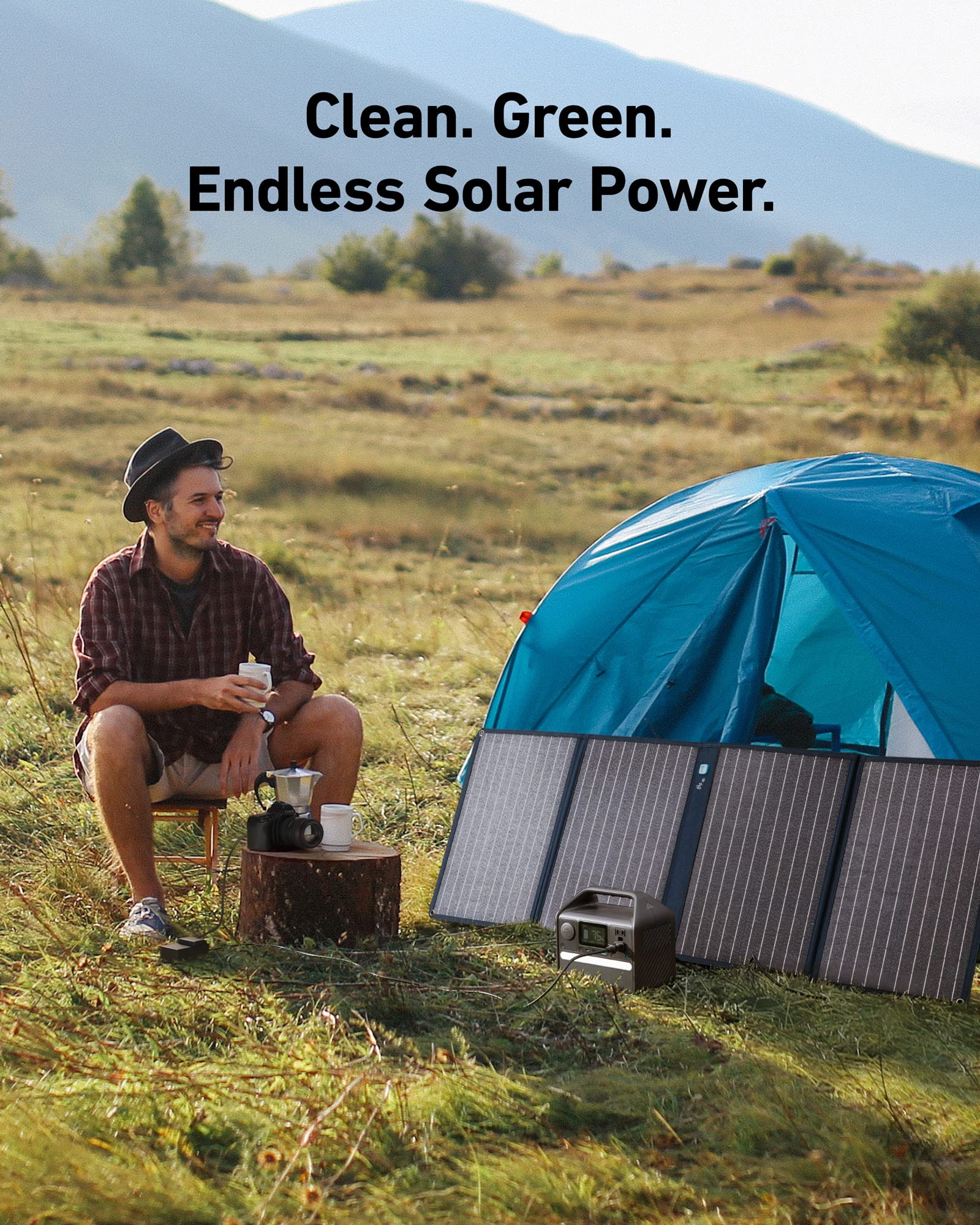 Anker 521 Portable Power Station, Solar Generator 256Wh with 100W Solar Panel, LiFePO4 Battery Pack, 200W 6-Port PowerHouse, 2 AC Outlets, 60W USB-C PD Output, for Outdoor Camping, RV(Anker Solix)