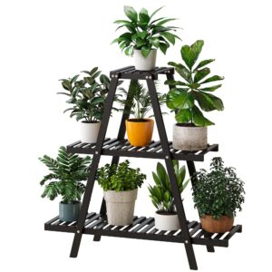 furshus plant stand indoor, outdoor bamboo plant stands for multiple plants, 3 tier 8 potted flower holder ladder plant rack,plant shelf ladder table plant pot stand for living room, patio, balcony