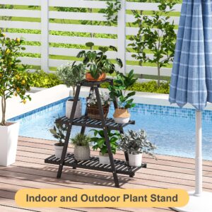 Furshus Plant Stand Indoor, Outdoor bamboo Plant Stands for Multiple Plants, 3 Tier 8 Potted Flower Holder Ladder Plant Rack,Plant Shelf Ladder Table Plant Pot Stand for Living Room, Patio, Balcony