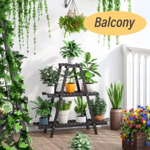 Furshus Plant Stand Indoor, Outdoor bamboo Plant Stands for Multiple Plants, 3 Tier 8 Potted Flower Holder Ladder Plant Rack,Plant Shelf Ladder Table Plant Pot Stand for Living Room, Patio, Balcony