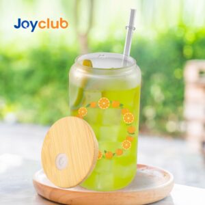 Joyclub 8 Pack Sublimation Glass Cups Blanks with Bamboo Lid 16 OZ Frosted Glass Beer Cans Mason Jar for Iced Coffee Juice Soda Drinks