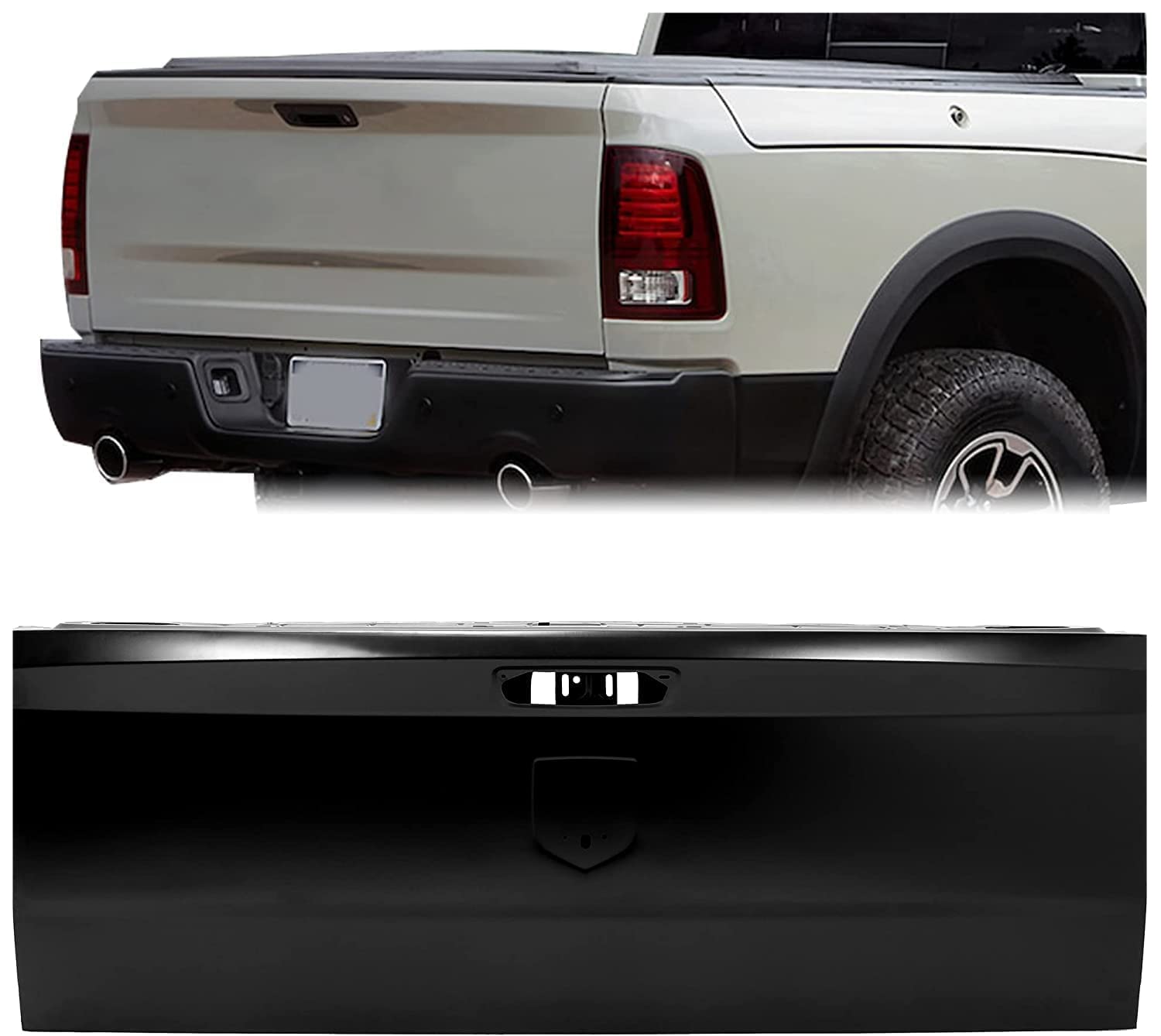 HECASA Rear Tailgate Shell Compatible with 2010-2022 Dodge Ram 1500 2500 3500 Replacement for CH1900129 Truck Tail Gate Primered Steel Black