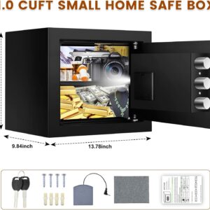 1.0 Cubic Feet Home Safe Fireproof Waterproof, Digital Home Security Safe Box with Programmable Keypad and Removable Shelf, for Documents, Jewelry, Valuables, Black (9.8"W x 13.7"D x 9.8"H)