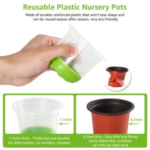 MIXC 30 Packs 4" Reinforced Clear Nursery Pots with Silicone Base for Easy Transplant, Transparent Plastic Plant Pot Reusable Seedling Pots Seed Starter Pots Flower Pot with 10pcs Plant Labels, Green