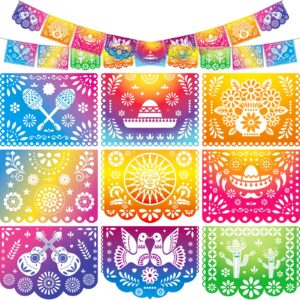 johouse 2 pack mexican party banners, iridescent fiesta banner 18 feet papel picado mexican fiesta garland for cinco de mayo fiesta party dia de los muertos day of the dead