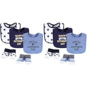 hudson baby unisex baby cotton bib and sock set, boy mothers fathers day, one size (pack of 2)