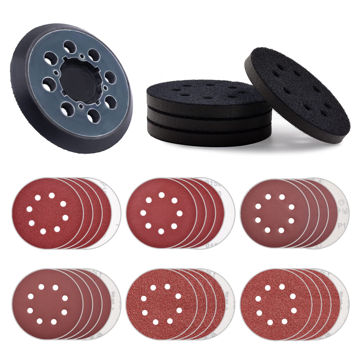 5 inch DeWalt DWE6423/6423K, DWE6421/6421K, DCW210B Random Orbital Sander Replacement Pad with 5 inch 8 Hole Hook Loop Foam & Sanding Backing Pads Sanding Discs Include 100/150/180/240/320/400 Grit