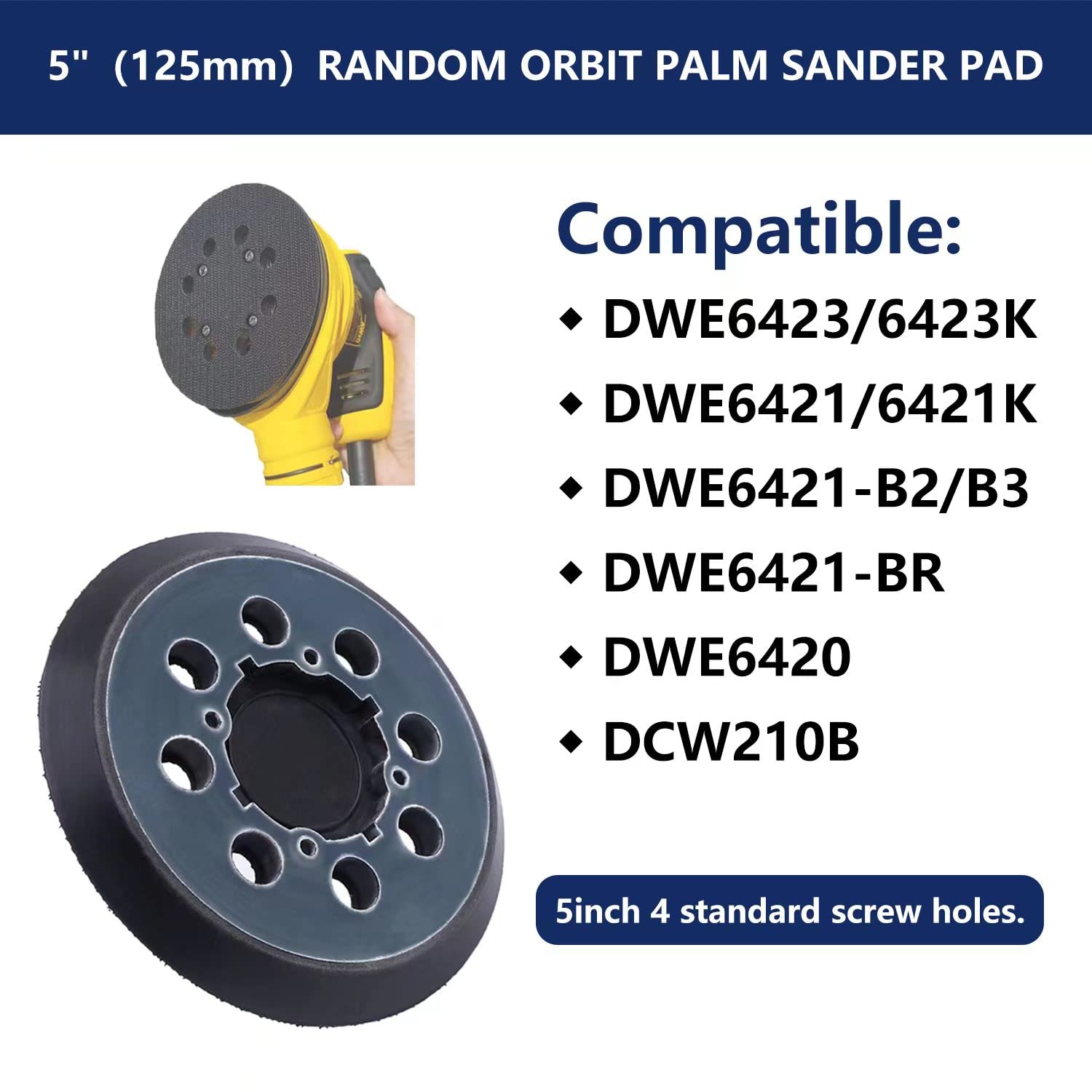 5 inch DeWalt DWE6423/6423K, DWE6421/6421K, DCW210B Random Orbital Sander Replacement Pad with 5 inch 8 Hole Hook Loop Foam & Sanding Backing Pads Sanding Discs Include 100/150/180/240/320/400 Grit