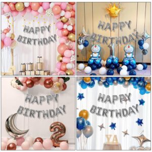 Happy Birthday Balloons Banner, 16 Inch Mylar Foil Balloon Letters Birthday Sign Banner, Reusable Silver Birthday Balloons Kit Birthday Decorations For Kids Adults Birthday Party Favor Supplies