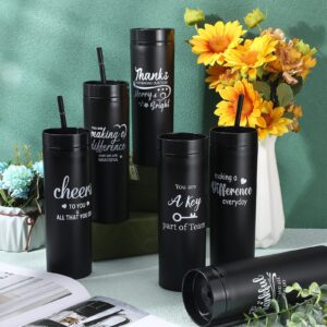 Gejoy 12 Pcs Employee Appreciation Gifts 16 oz Skinny Tumblers Thank You Gifts Matte Plastic Tumblers with Lids and Straws Reusable Travel Cups for Coworker Staff Teacher (Black)