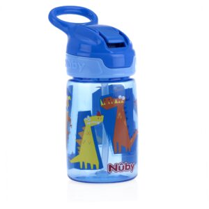 Nuby Kid’s Flip-it Reflex Push Button On-The-Go Printed Water Bottle with Soft Spout - 12oz / 360ml, 18+ Months, 1pk Print May Vary (Pack of 2)