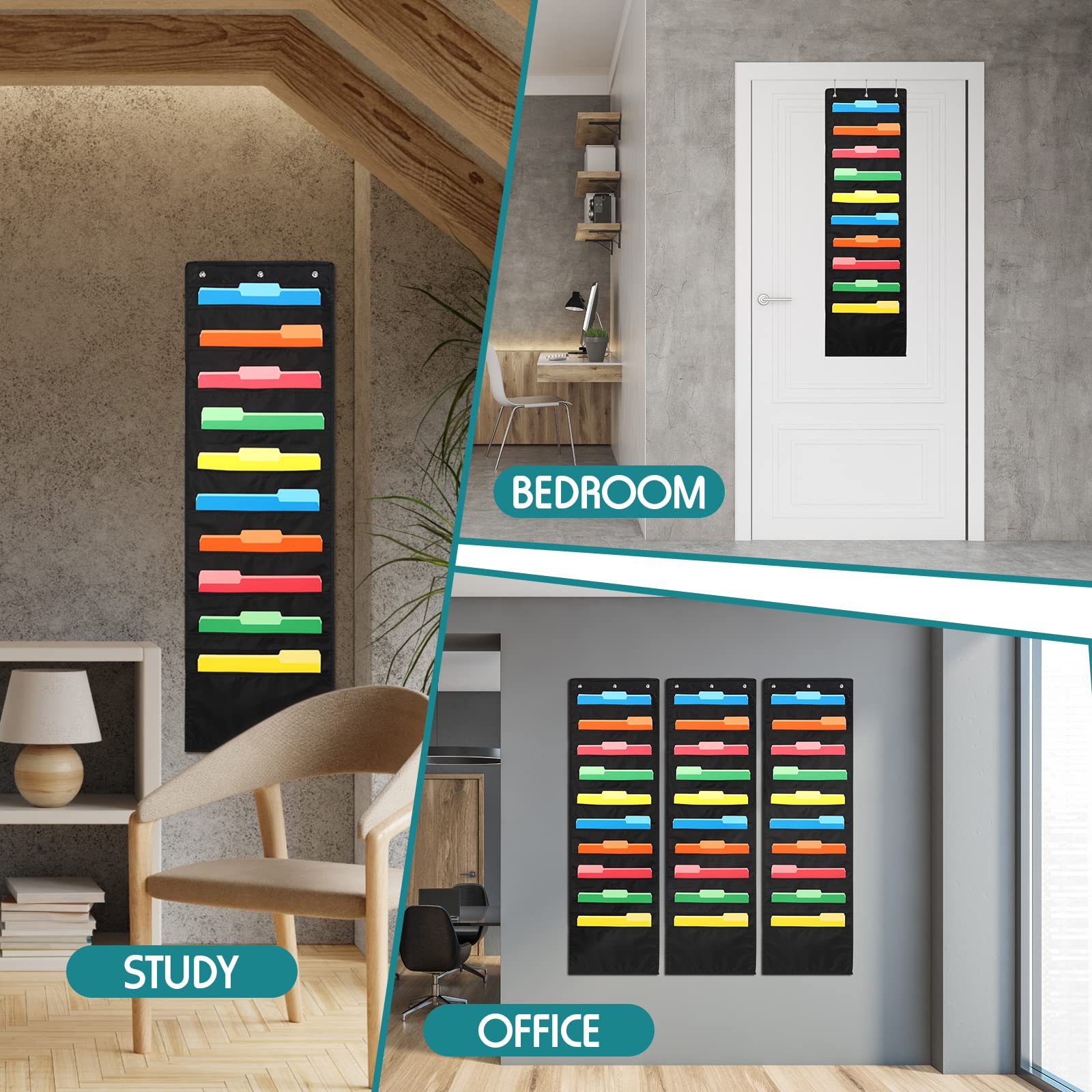 Qeeenar 5 Pack Heavy Duty Storage Pocket Chart with 20 File Folders 50 Pockets Hanging Wall File Paper Folders Organizer Student Mailbox for School Classroom Office Home Supplies