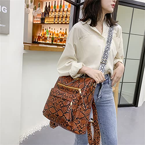 AuSion Leather Backpack Purse for Women Laptop Backpacks Travel Crossbody Bag Fashion Serpentine brown