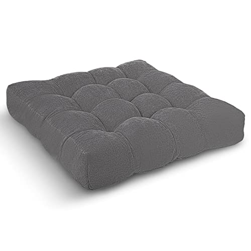 Millsilo Floor Pillow, Large Floor Cushions, Square Floor Cushion Seating for Adults Kids, Tufted Thick Meditation Cushion for Yoga Living Room Tatami Fireplace Outdoor Floor, 22x22x4 Inch, Gray