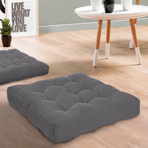 Millsilo Floor Pillow, Large Floor Cushions, Square Floor Cushion Seating for Adults Kids, Tufted Thick Meditation Cushion for Yoga Living Room Tatami Fireplace Outdoor Floor, 22x22x4 Inch, Gray