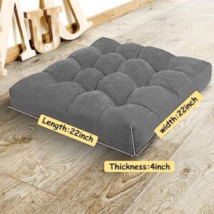 Millsilo Floor Pillow, Large Floor Cushions, Square Floor Cushion Seating for Adults Kids, Tufted Thick Meditation Cushion for Yoga Living Room Tatami Fireplace Outdoor Floor, 22x22x4 Inch, Gray